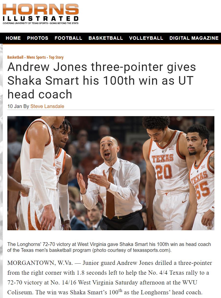 Andrew Jones 3 pointer win on horns web - Horns Illustrated